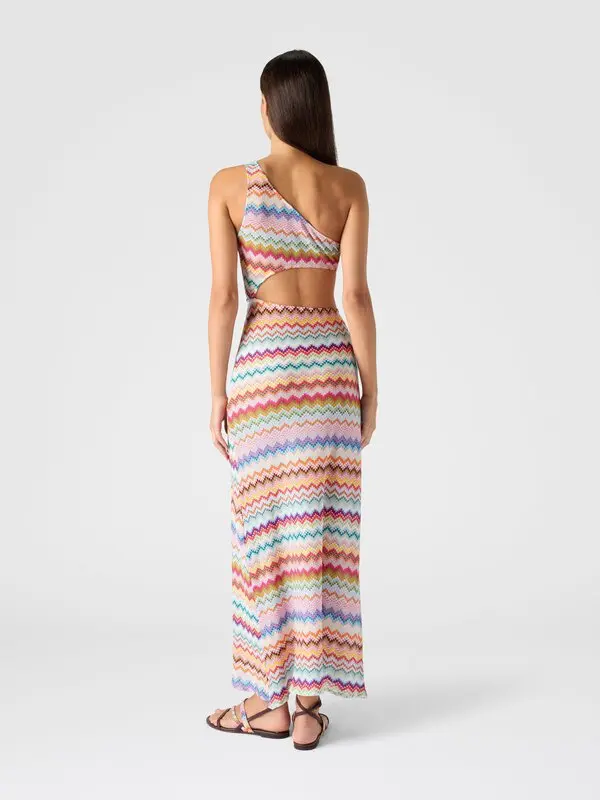 Missoni One-shoulder Cover-up In Lamé Viscose With Pixel-effect Zigzag Pattern