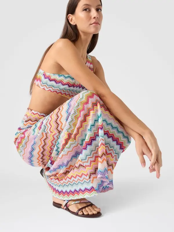 Missoni One-shoulder Cover-up In Lamé Viscose With Pixel-effect Zigzag Pattern