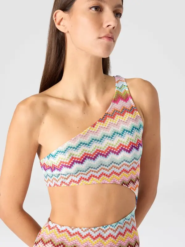 Missoni One-shoulder Cover-up In Lamé Viscose With Pixel-effect Zigzag Pattern