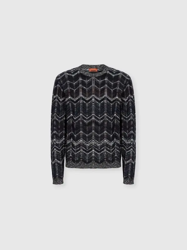 Missoni Crew-neck Cotton Chevron Pullover With Ribbed Trims
