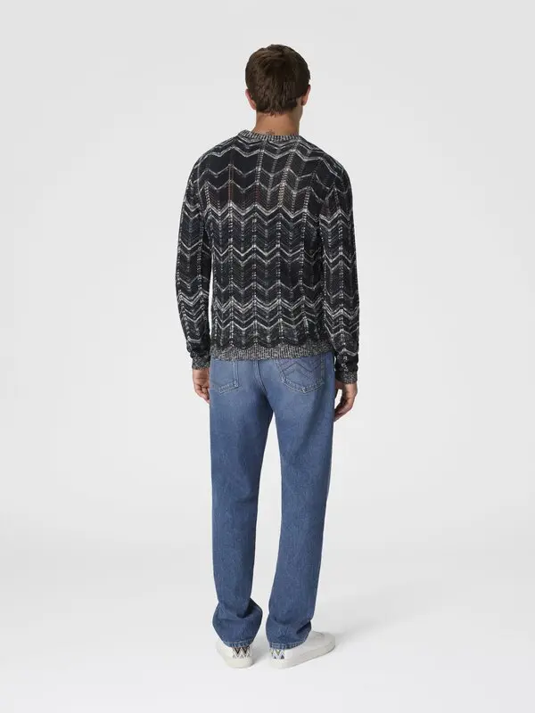 Missoni Crew-neck Cotton Chevron Pullover With Ribbed Trims