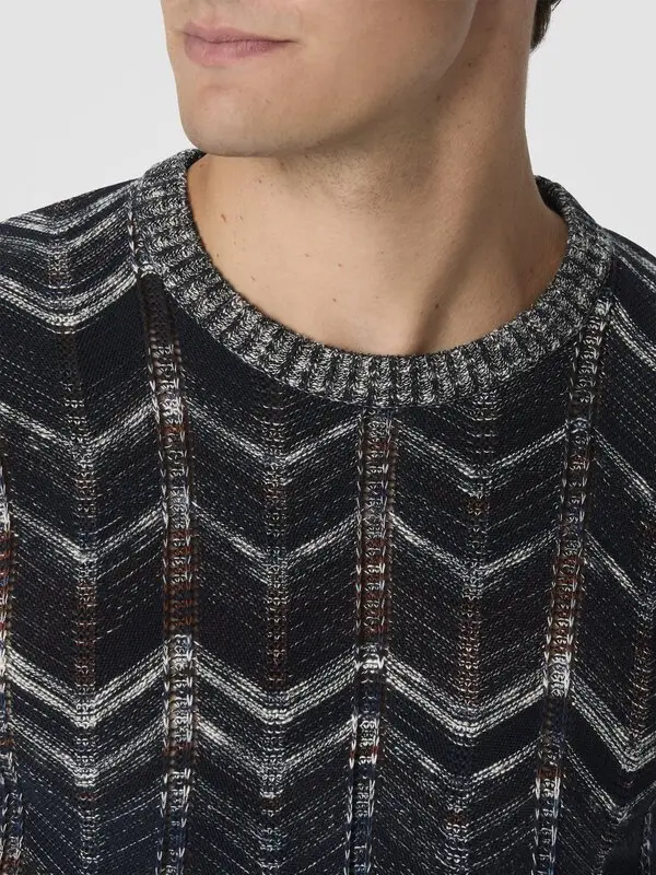 Missoni Crew-neck Cotton Chevron Pullover With Ribbed Trims