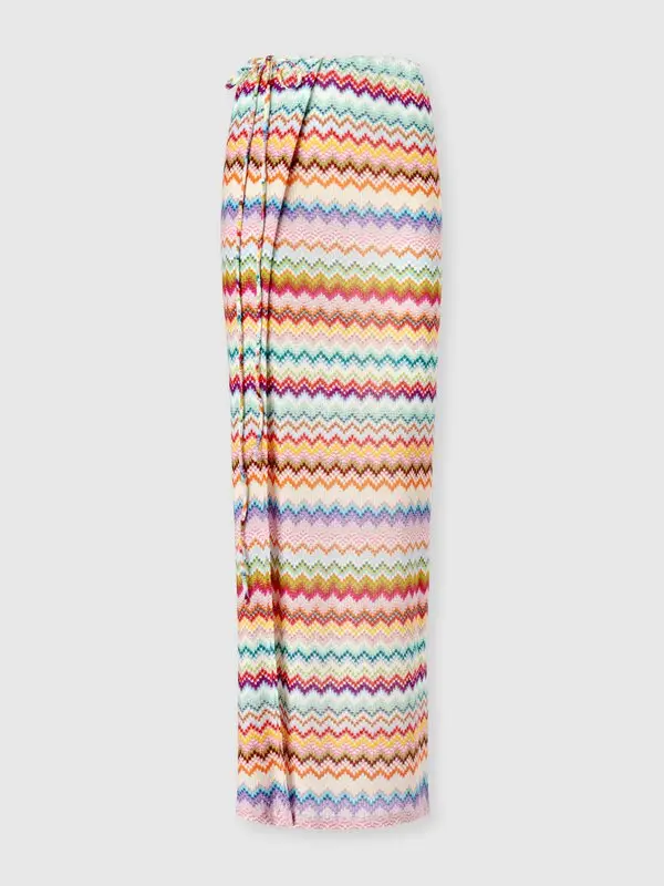 Missoni Long Pareo Skirt In Lamé Viscose With Pixel-effect Zigzag Pattern