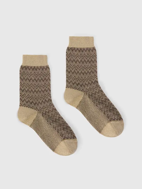 Missoni Short Lamé Knit Socks With Zigzag Pattern - Multicoloured