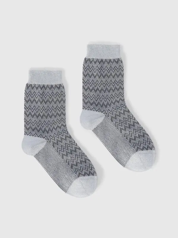 Missoni Short Lamé Knit Socks With Zigzag Pattern - Multicoloured