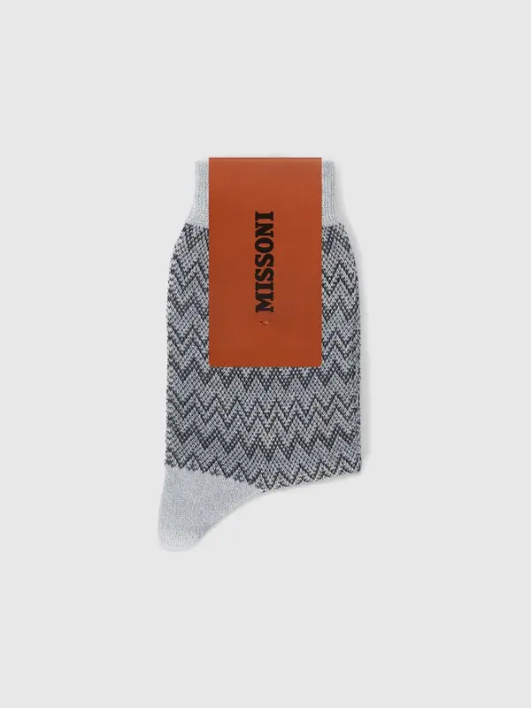 Missoni Short Lamé Knit Socks With Zigzag Pattern
