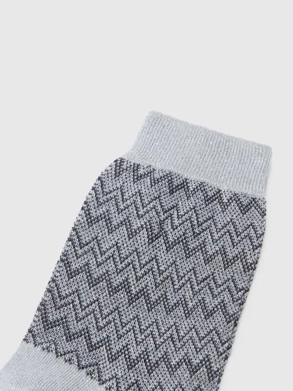 Missoni Short Lamé Knit Socks With Zigzag Pattern
