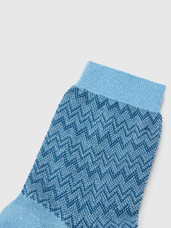 Missoni Short Lamé Knit Socks With Zigzag Pattern