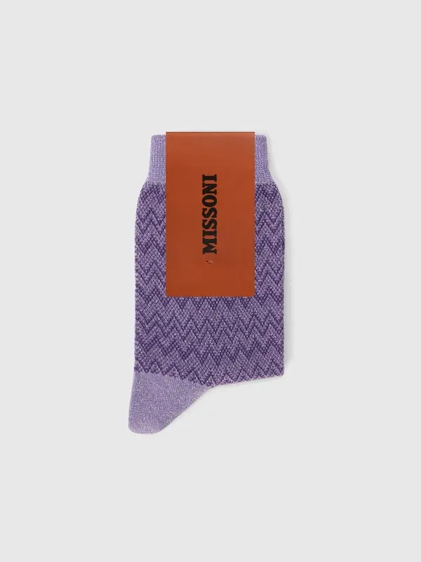 Missoni Short Lamé Knit Socks With Zigzag Pattern