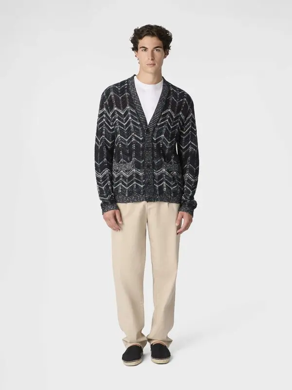 Missoni Cotton Chevron Cardigan With Ribbed Trims