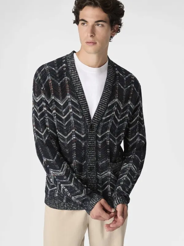 Missoni Cotton Chevron Cardigan With Ribbed Trims