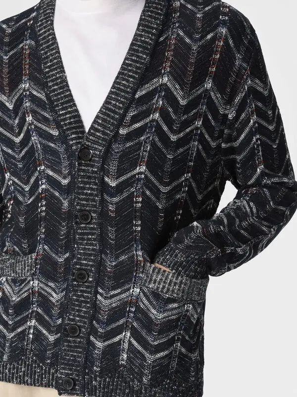 Missoni Cotton Chevron Cardigan With Ribbed Trims