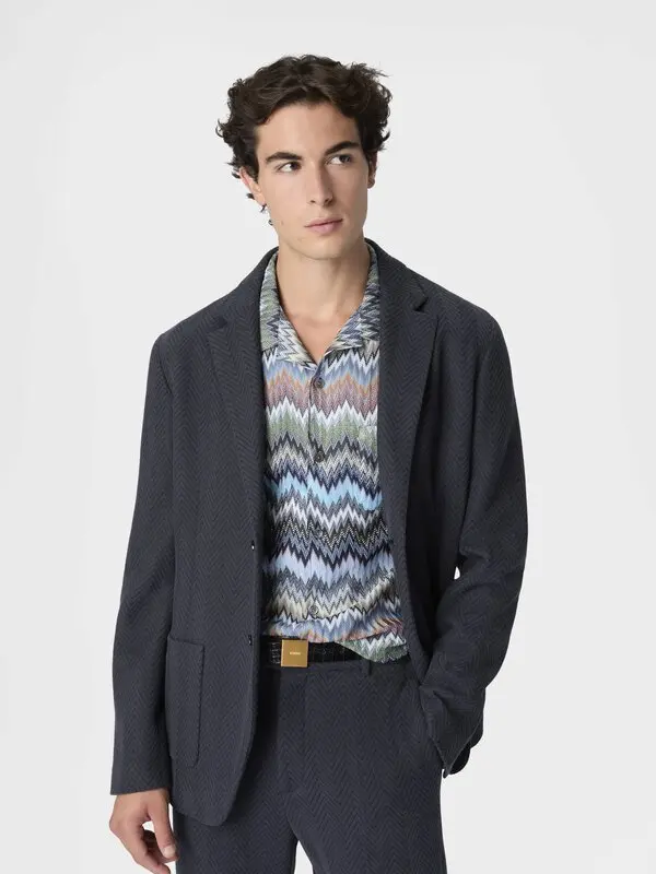 Missoni Single-breasted Blazer In Cotton And Viscose With Tone-on-tone Zigzag Pattern
