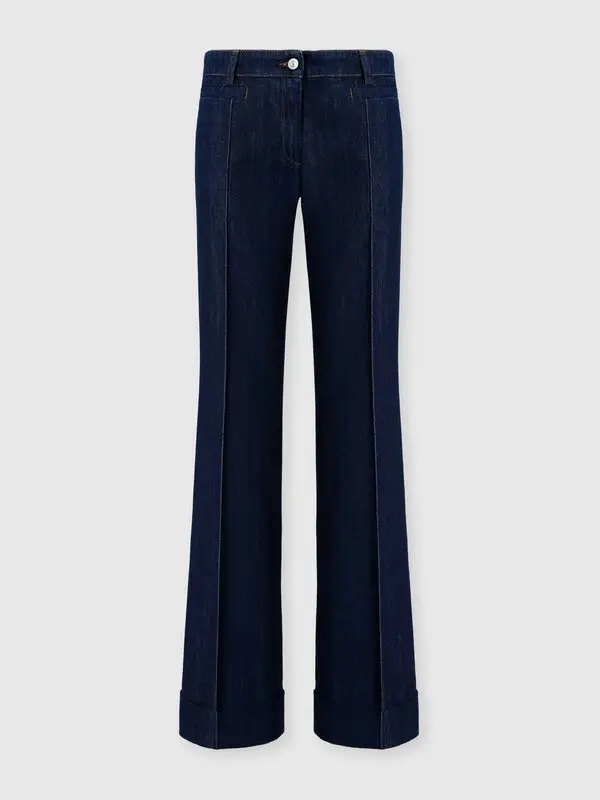 Missoni Denim Flared Trousers With Cuffed Hem And Centre Crease - Dark Blue