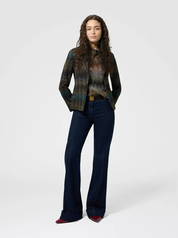 Missoni Denim Flared Trousers With Cuffed Hem And Centre Crease - Dark Blue
