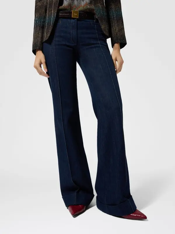 Missoni Denim Flared Trousers With Cuffed Hem And Centre Crease - Dark Blue