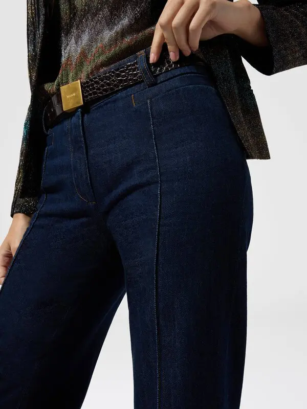 Missoni Denim Flared Trousers With Cuffed Hem And Centre Crease - Dark Blue