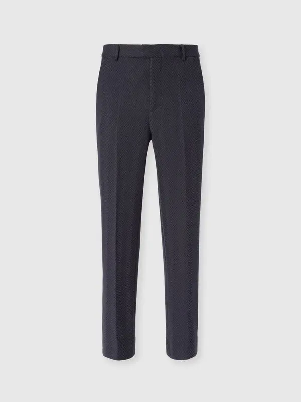 Missoni Classic Trousers In Cotton And Viscose With Tone-on-tone Zigzag Pattern - Blue