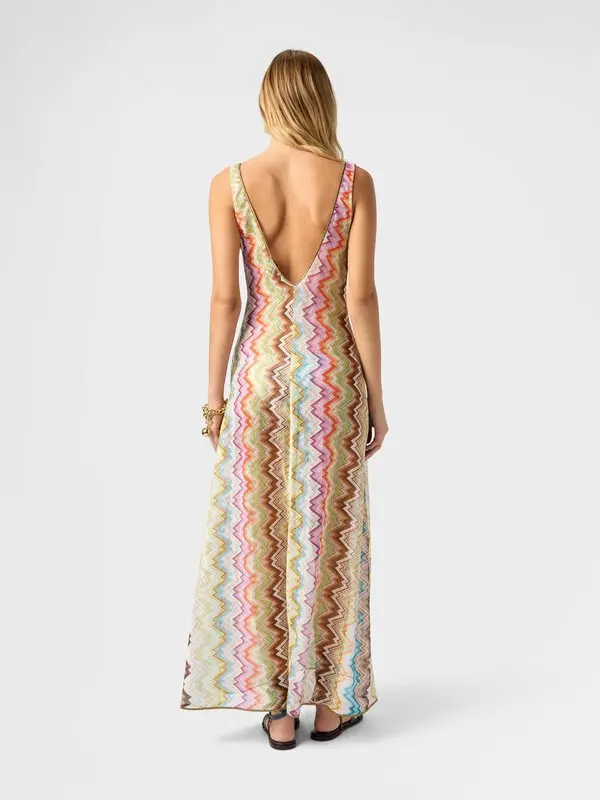 Missoni Long Cover-up With Deep V-neckline In Zig Zag Raschel Knit