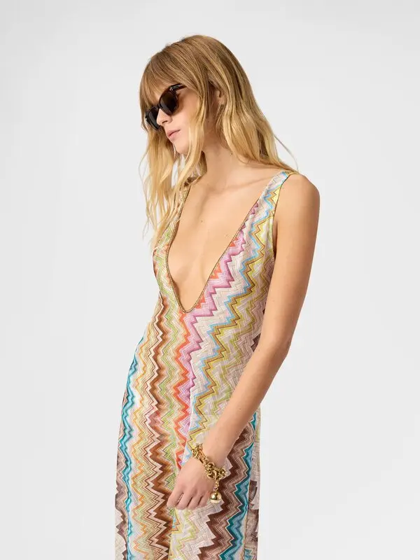 Missoni Long Cover-up With Deep V-neckline In Zig Zag Raschel Knit
