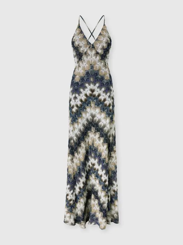 Missoni Long Dress With V-neck In Lamé Viscose With Lace Motif - Multicoloured