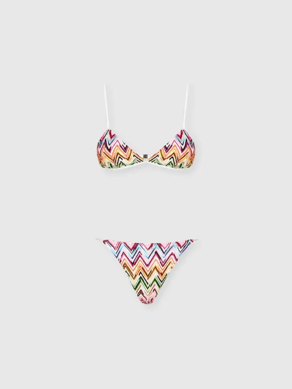 Missoni Bikini In Stretch Viscose With Lace And Zigzag Motif And Contrast Ties - Multicoloured