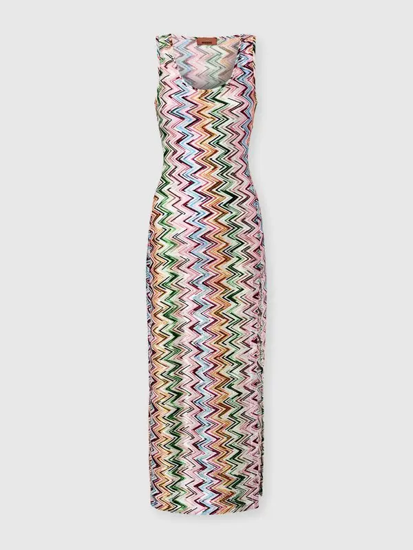 Missoni Long Cover-up In Stretch Viscose With Lace And Zigzag Motif - Multicoloured