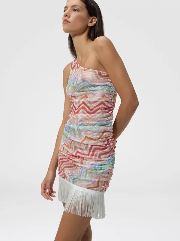 Missoni One-shoulder Short Cover-up With Zig Zag Print