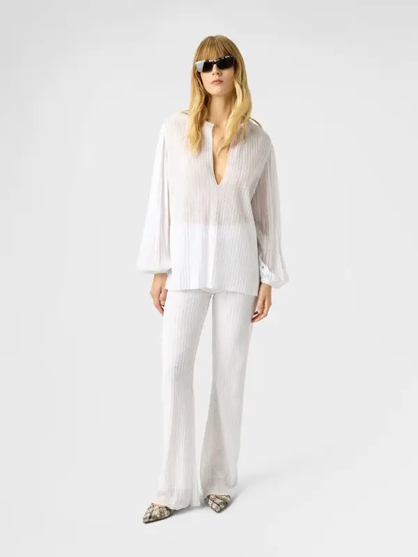 Missoni Ribbed Viscose Lamé Straight Trousers With Sequins