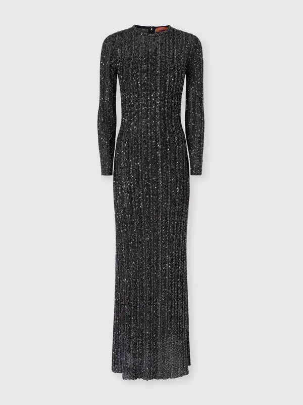 Missoni Long Crewneck Striped Knit Dress With Sequins - Multicoloured