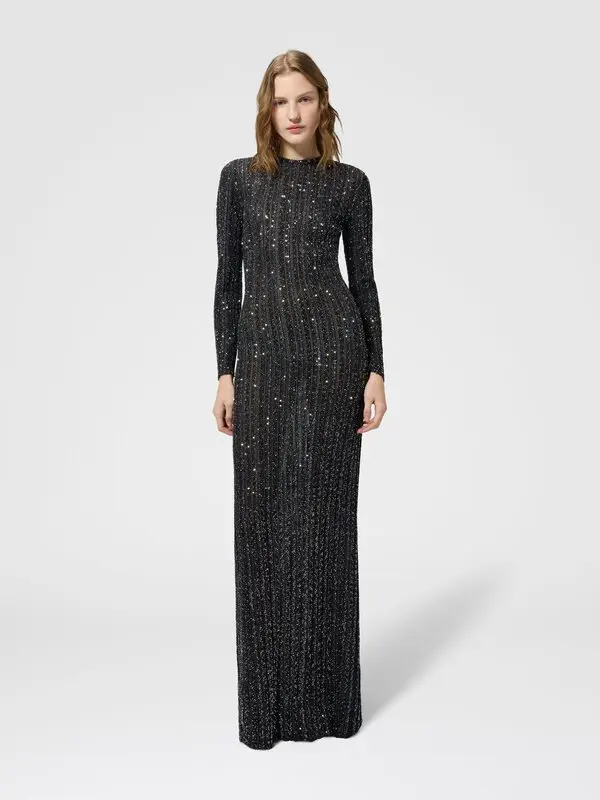 Missoni Long Crewneck Striped Knit Dress With Sequins - Multicoloured