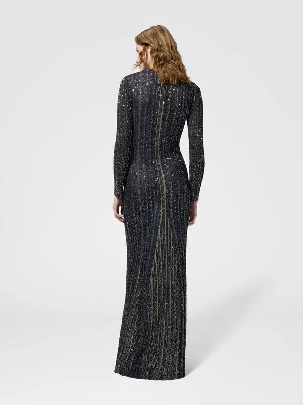 Missoni Long Crewneck Striped Knit Dress With Sequins - Multicoloured