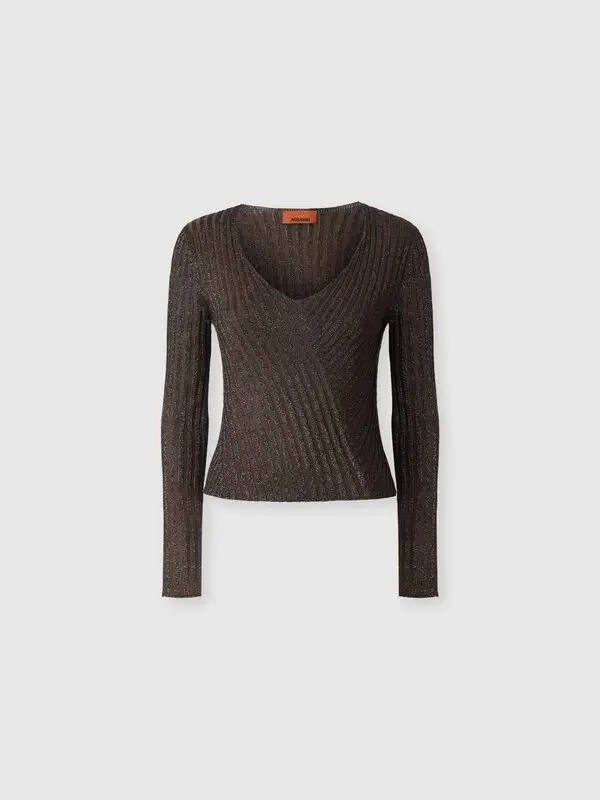 Missoni Ribbed Viscose Lamé V-neck Sweater