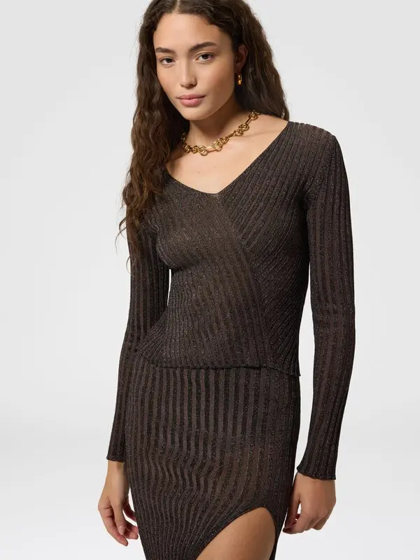 Missoni Ribbed Viscose Lamé V-neck Sweater