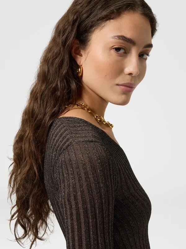 Missoni Ribbed Viscose Lamé V-neck Sweater