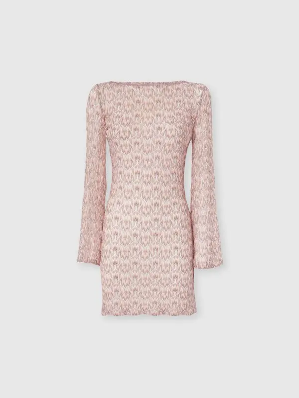 Missoni Long-sleeved Mini Cover-up Dress In Lamé Viscose With Foliage Motif - Multicoloured