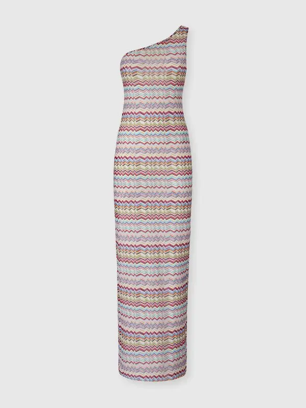 Missoni One-shoulder Cover-up In Printed Tulle With Zigzag Pattern