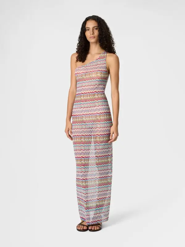 Missoni One-shoulder Cover-up In Printed Tulle With Zigzag Pattern