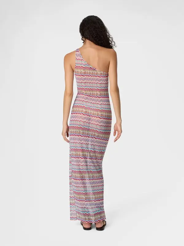 Missoni One-shoulder Cover-up In Printed Tulle With Zigzag Pattern