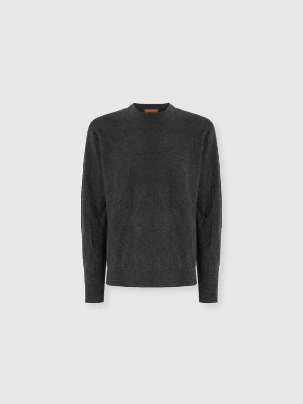 Missoni Crew Neck Sweater In Pure Cashmere With Chevron Pattern