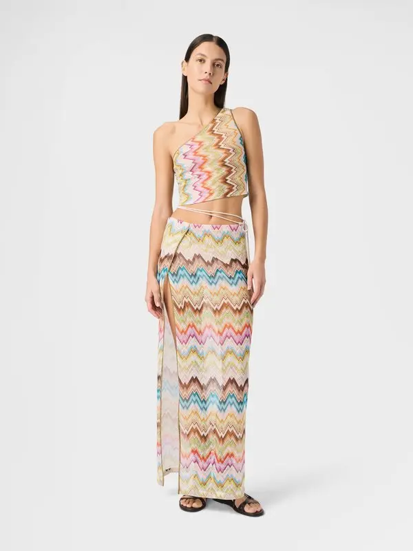 Missoni One-shoulder Asymmetrical Printed Zig Zag Motif Top