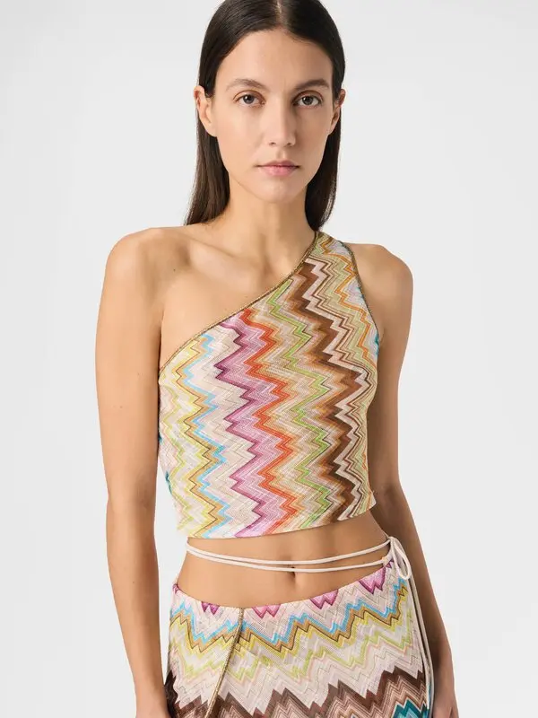 Missoni One-shoulder Asymmetrical Printed Zig Zag Motif Top