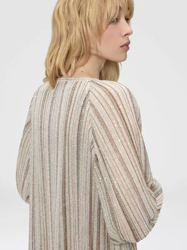 Missoni Long Ribbed Cardigan With Belt And Sequins