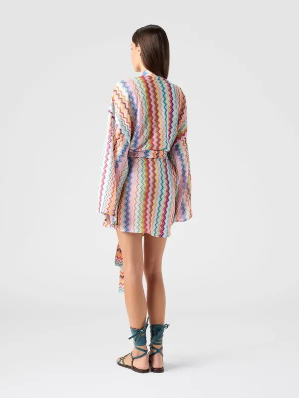 Missoni Short Kimono Cover-up In Lamé Viscose With Pixel-effect Zigzag Pattern