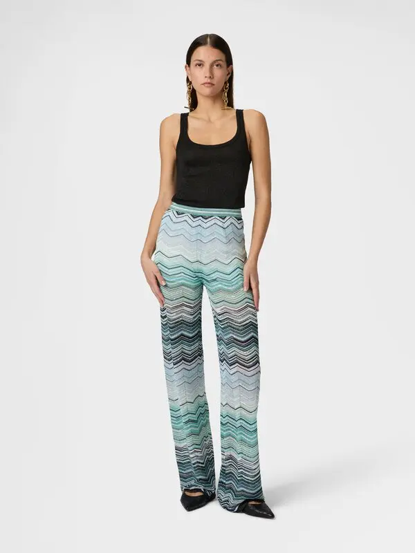 Missoni Wide Chevron Lamé Viscose Trousers With Sequins