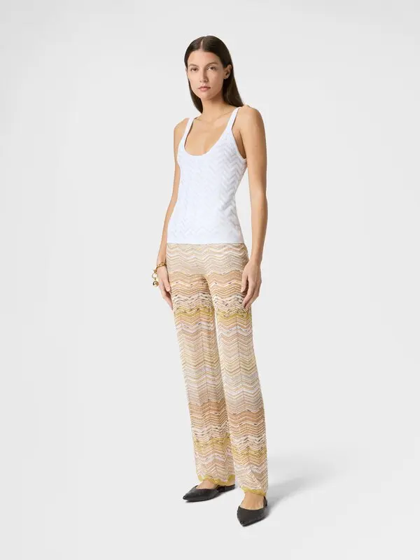 Missoni Wide Chevron Lamé Viscose Trousers With Sequins