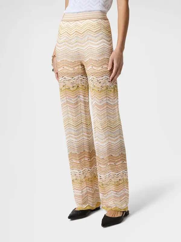 Missoni Wide Chevron Lamé Viscose Trousers With Sequins