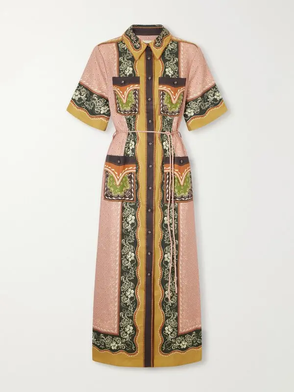 ALEMAIS Darcey Belted Printed Hemp Midi Dress