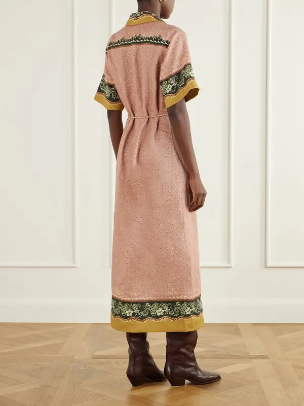 ALEMAIS Darcey Belted Printed Hemp Midi Dress