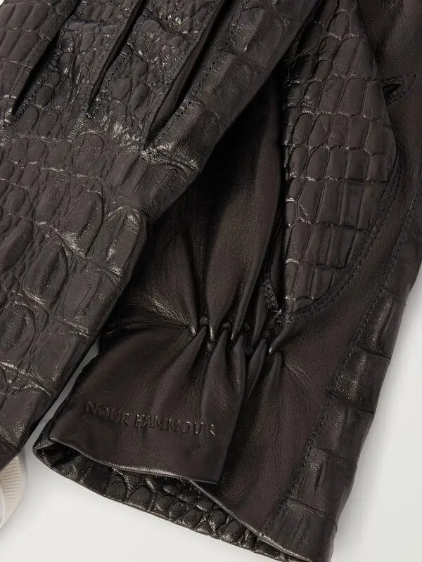 Nour Hammour Croc-effect Leather Gloves